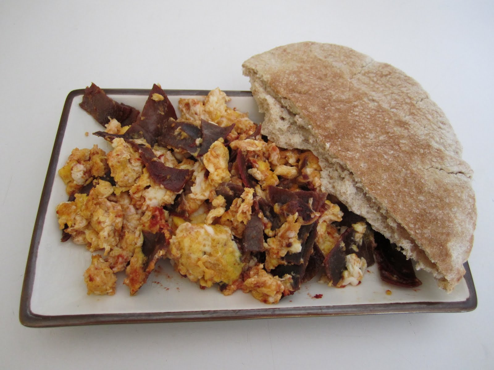 Breakfast/Light Meal: Basturma b'il bayd (basturma with eggs)