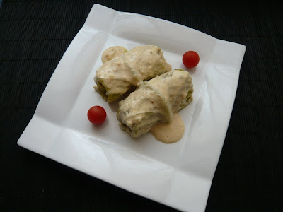 La Cocina Sana de Mery: REPOLLO RIZADO RELLENO CON SALSA DE ALMENDRAS