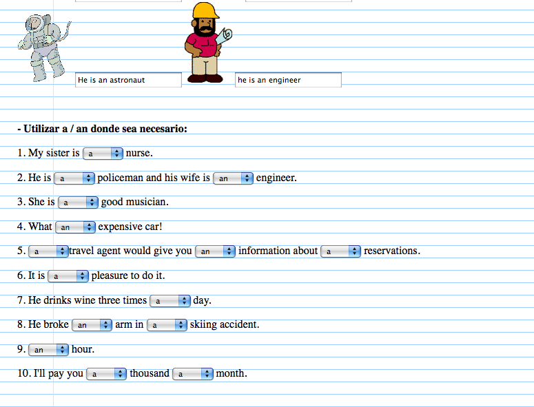 Jessenia's Lab Expierence: Exercises and solution of articles the/ a /an