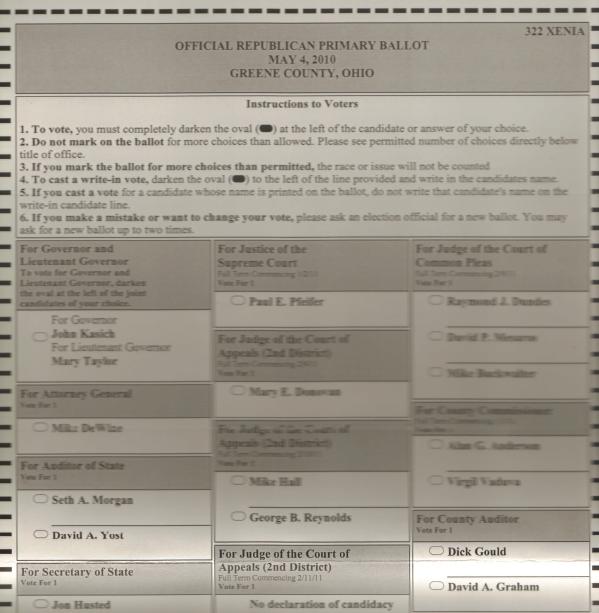 JD's Thoughts: Republican Primary Ballot May 4, 2010 Greene County Ohio