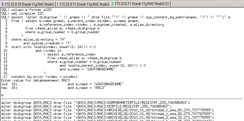 Database administrator workshop: 11gR2: how to remove file from ASM diskgroup