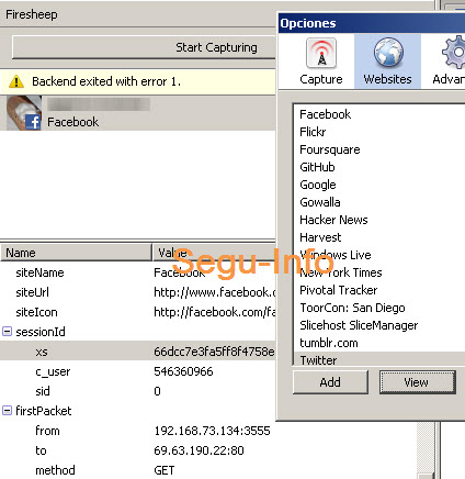 Firesheep: Hijacking en sesiones de usuario iniciadas
