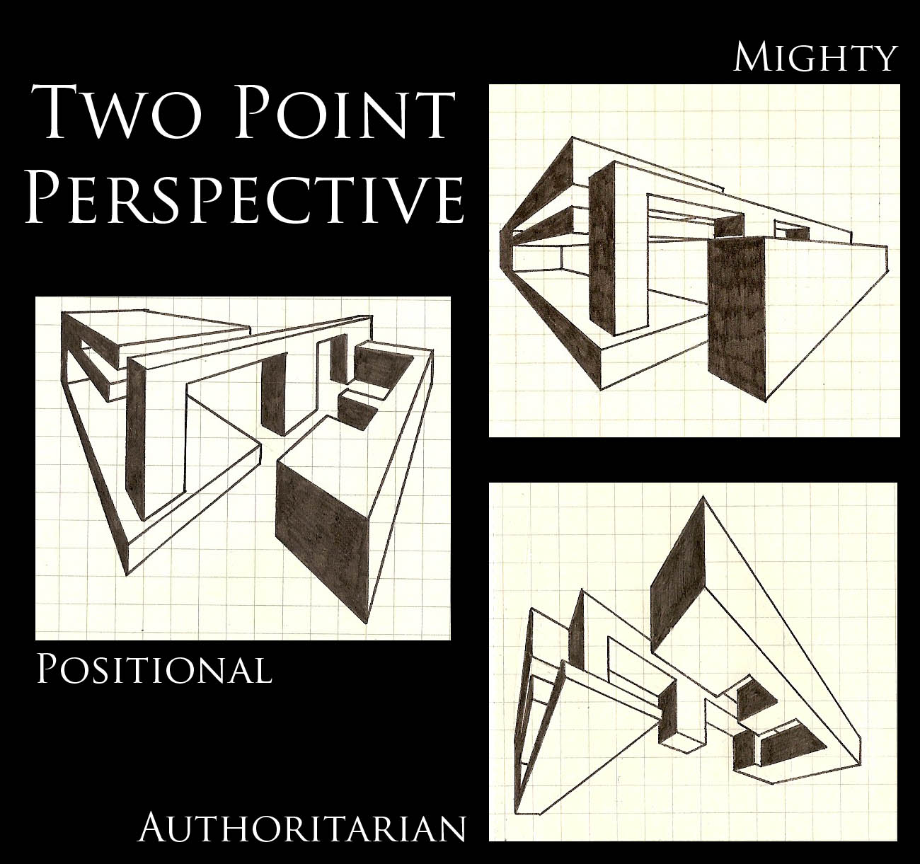 Patrick Marsden: Mixture of 18 One Point & Two Point Perspective Drawings
