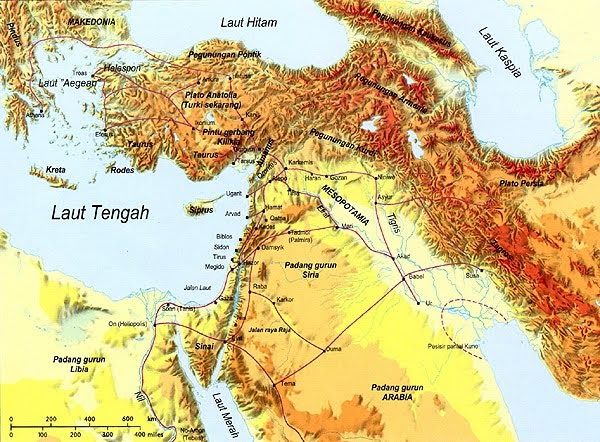 Geografi: Peta Timur Tengah dengan Geografi dan Rute perjalanan