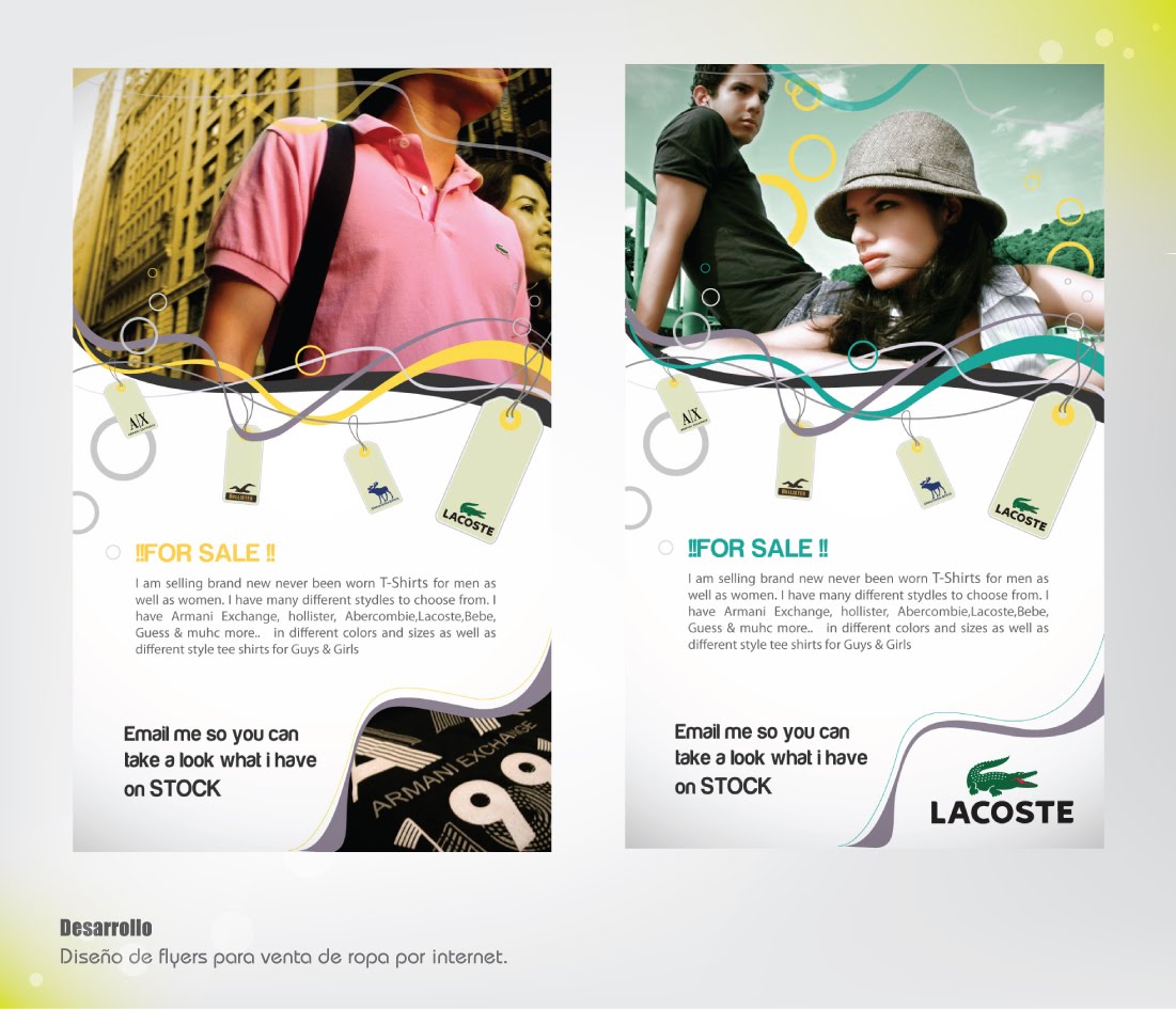 Innovación gráfica: Diseño de flyers para venta de ropa por Internet.