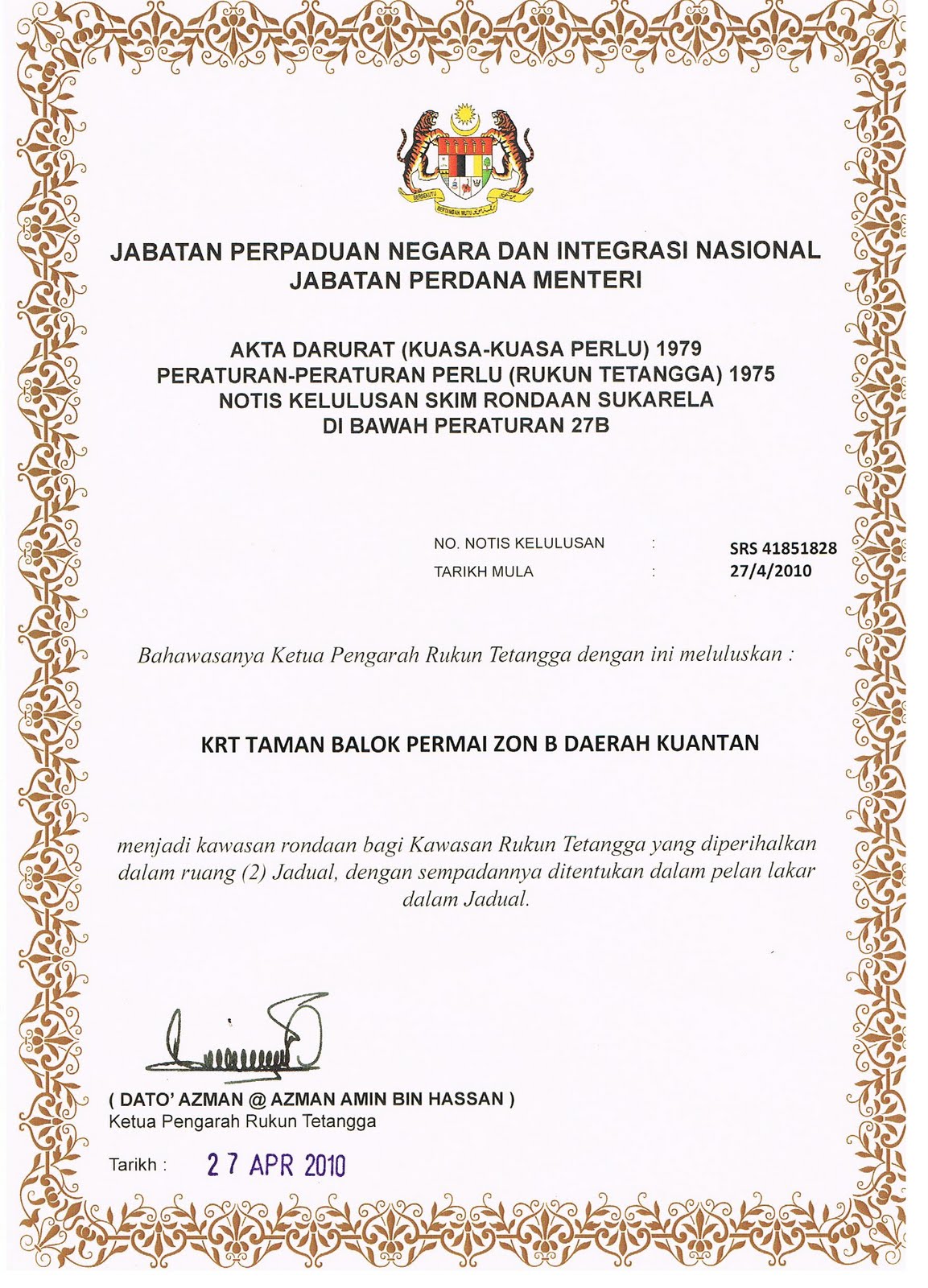 Kelulusan SRS KRT Balok Permai | KRT BALOK PERMAI