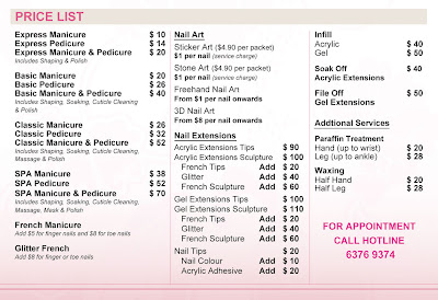 THEFACESHOP NAIL SPA: Nail SPA Price List