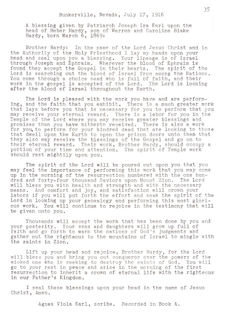 Dudley Hardy Family Tree: Heber Herbert Hardy ~ Patriarchal Blessing