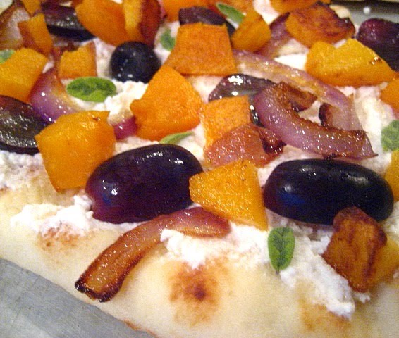 Roasted Butternut Squash Pizza w/ Grapes & Goat Cheese