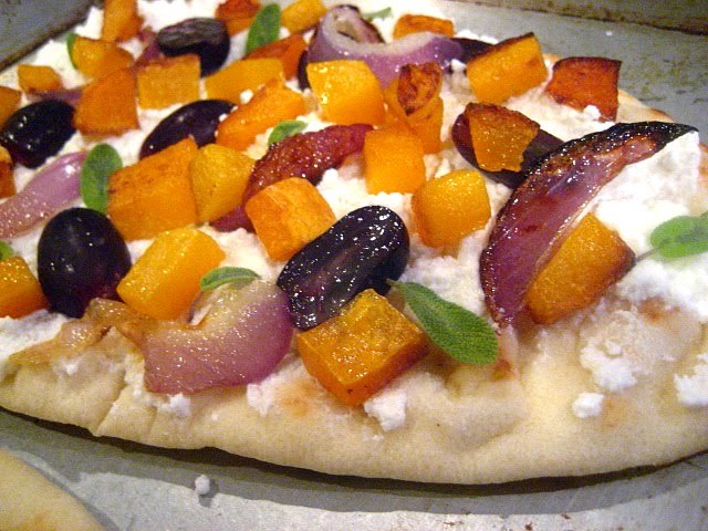 Roasted Butternut Squash Pizza w/ Grapes & Goat Cheese