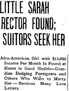 Sarah Rector: Ex Slave. Millionaire by age 10. Declared white.