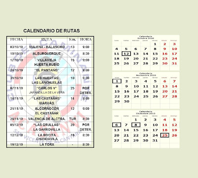 ACASANVI: CALENDARIO RUTAS PRIMER TRIMESTRE