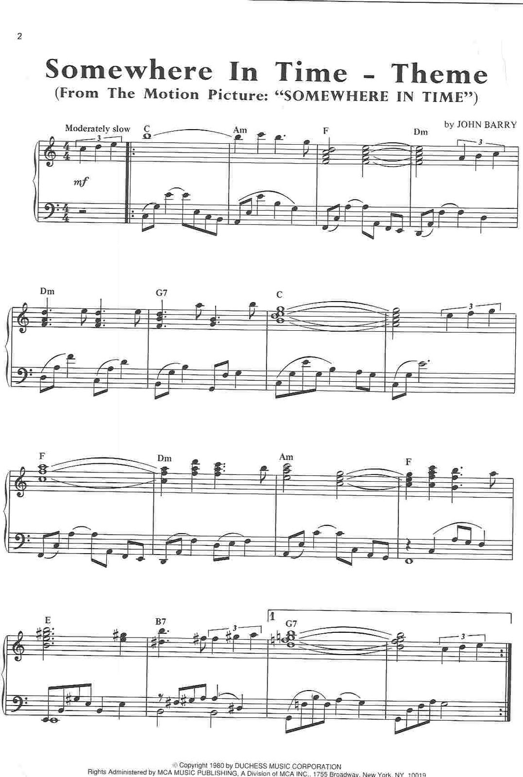 pianoeasy: โน๊ตเปียโน - Somewhere in time Page 1