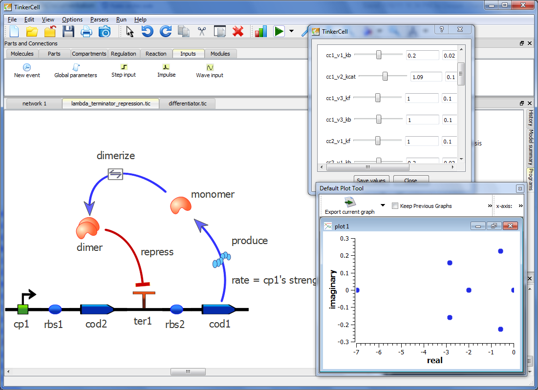 TinkerCell Updates: Integrated COPASI and sliders