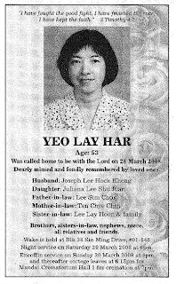 Singapore Obituaries: Yeo Lay Har