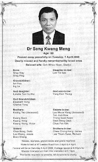 Singapore Obituaries: Dr Seng Kwang Meng