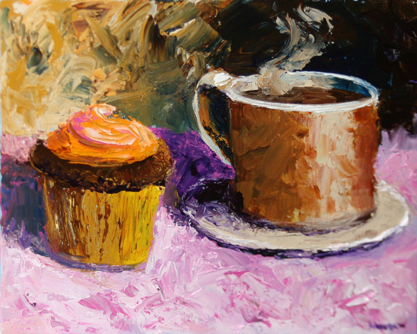Daily Painters Abstract Gallery: Palette Knife Coffee Cup and Cupcake ...
