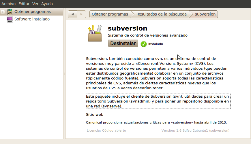 Código nuevo: Instalar Subversion desde comandos o centro de software ...