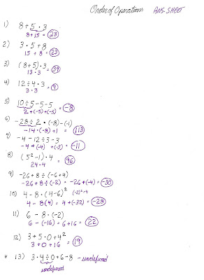 Cobb Adult Ed Math: Order of Operations Worksheet Solutions