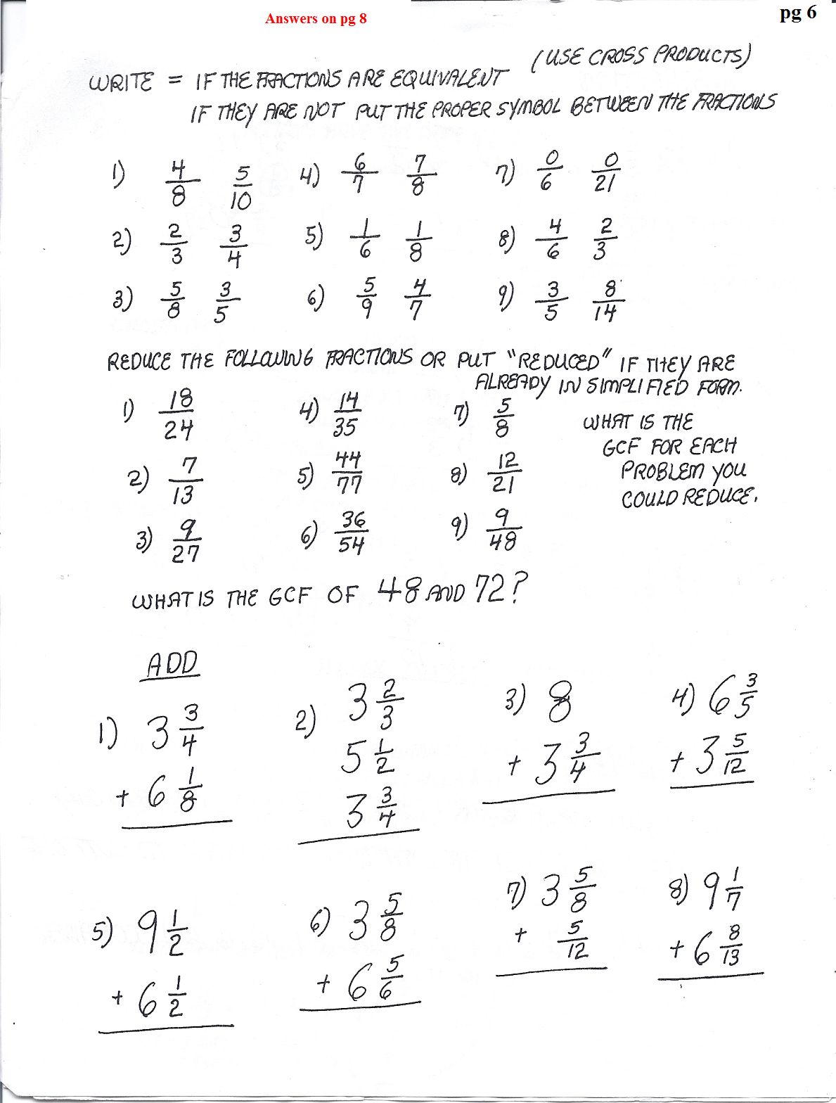 Cobb Adult Ed Math: Fraction Notes and Worksheets