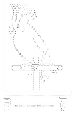 Kiwi's Angels: ASCII-Art parrots