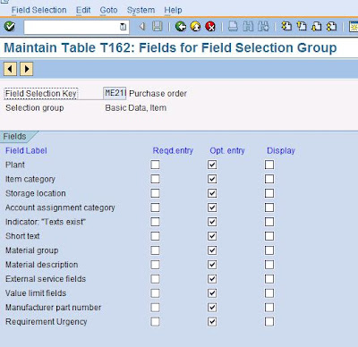 SAP Treasure Box: Set mandatory fields for ME21N screen.