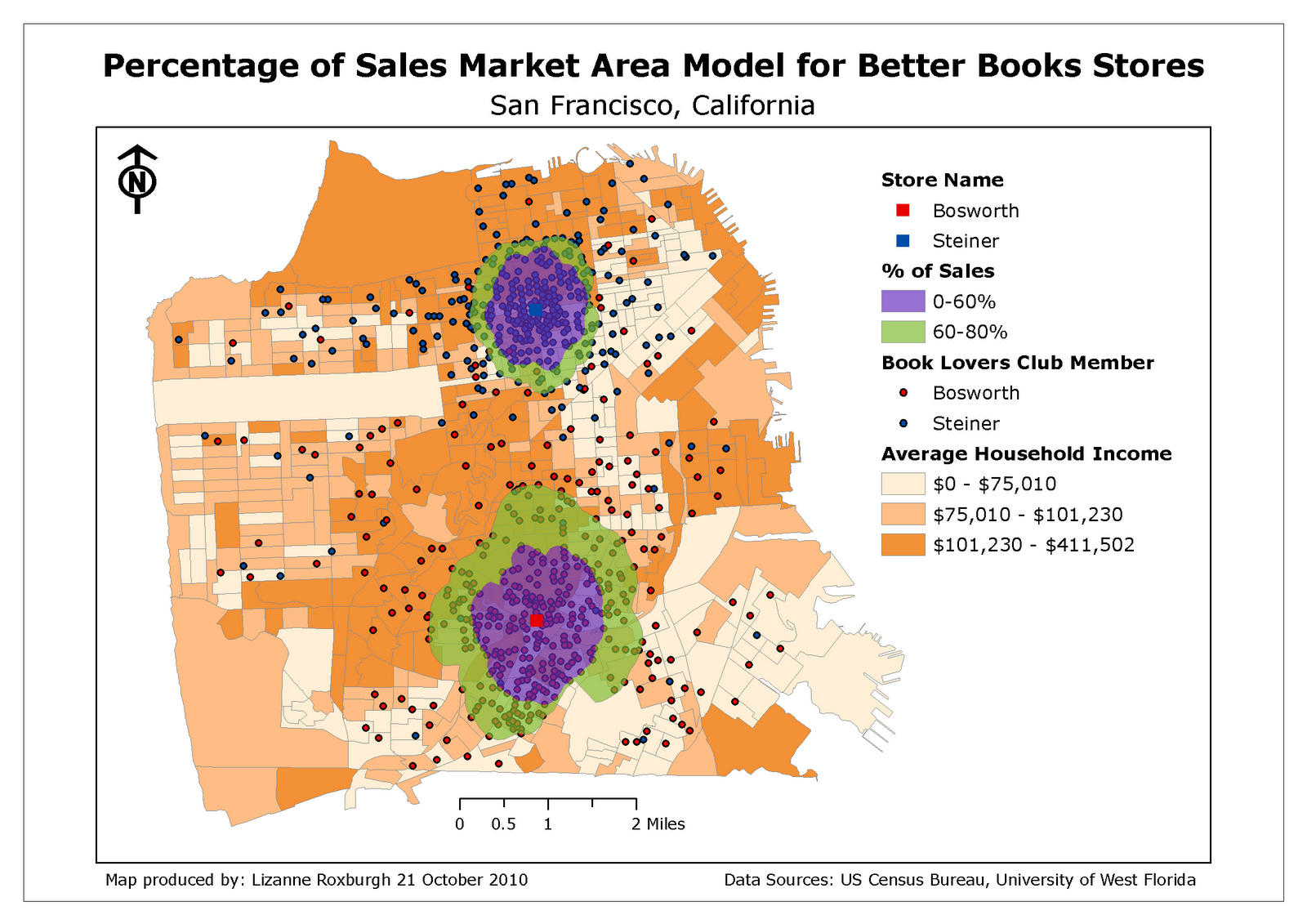 Lizanne's GIS Blog: Project 3. Week 2. Market Analysis and Site Selection