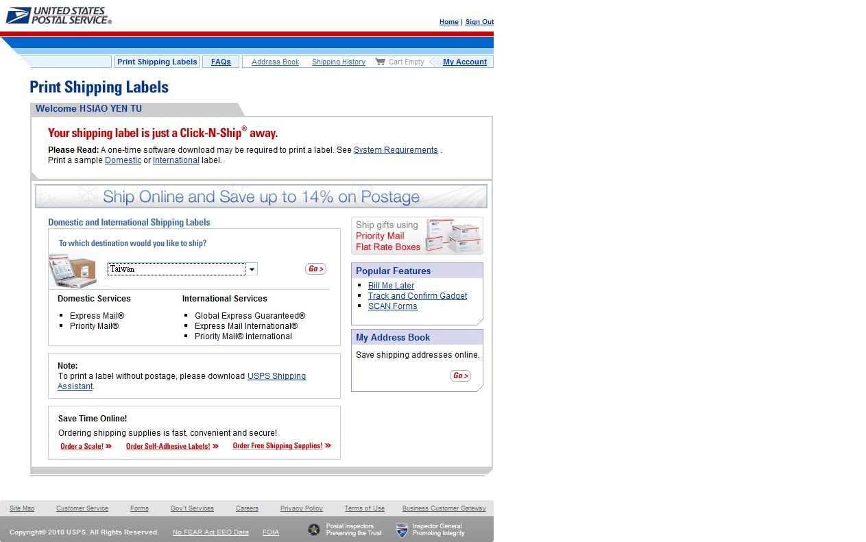 敗家的老凱: USPS Click-N-Ship Service