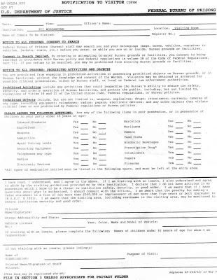 Loved ones of BoP residents: visitation form