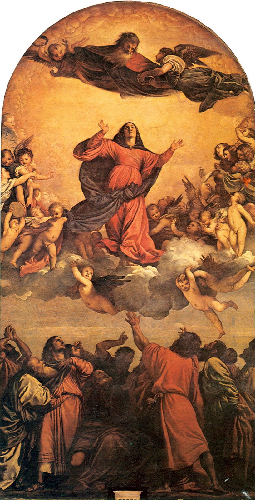 il `assumption` di vergine di Tiziano Vecellio (Titian) (1490-1576 ...