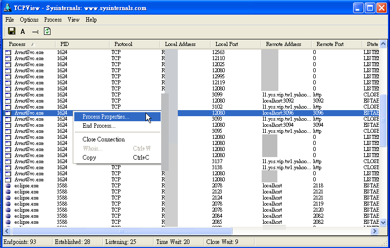 有免費軟體真好: Sysinternals TCPView 3.02 查看電腦所有開啟的 TCP/UDP ports