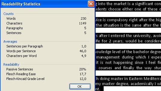 Postgraduate English: Readability statistics in Word