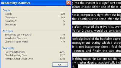 Postgraduate English: Readability statistics in Word