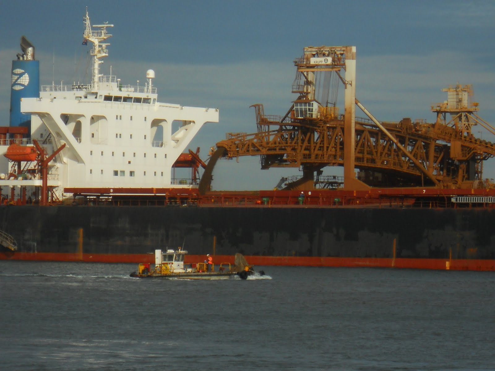 DM&IR ore dock #6 in Duluth Minnesota. Ship loading is M/V Roger Blough ...
