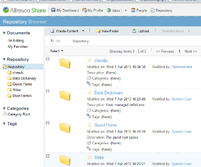 Alfresco: Access the full Alfresco repository from the Share user interface