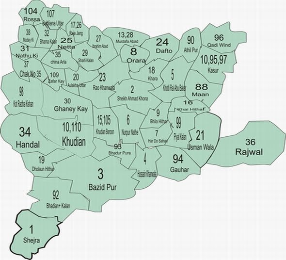 kasur lover: vellges of kasur map