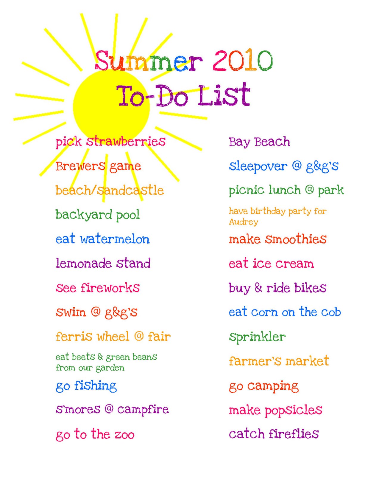 The Heideman Family: Summer To-Do List