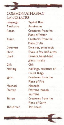 Dark Sun RPG: Athasian Languages