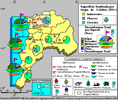 v region: mapa economico v region