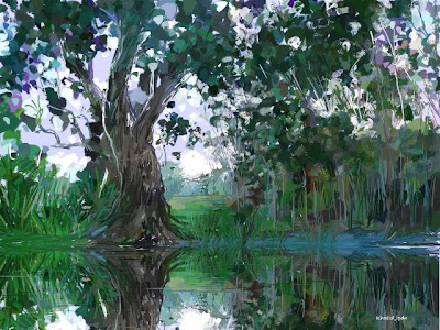 Khalid_Ipda's Gallery: Trees and Water Reflection, Painting water.
