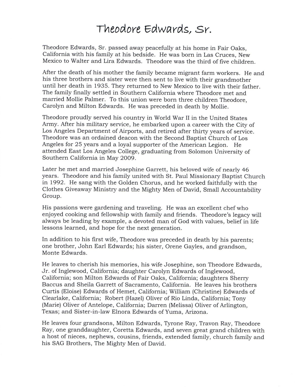 Theodore Edwards Legacy - October 06, 2010