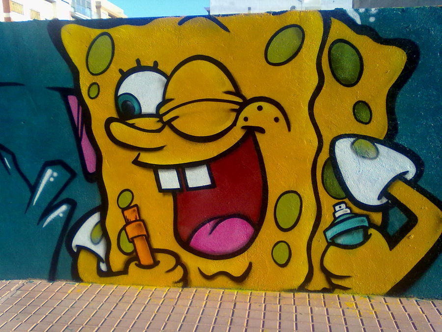 Grafiti New Most: Spongebob Squarepant On Graffiti Wall Design