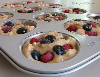 Banana, Blueberry and Raspberry Muffins | For the Love of Cooking