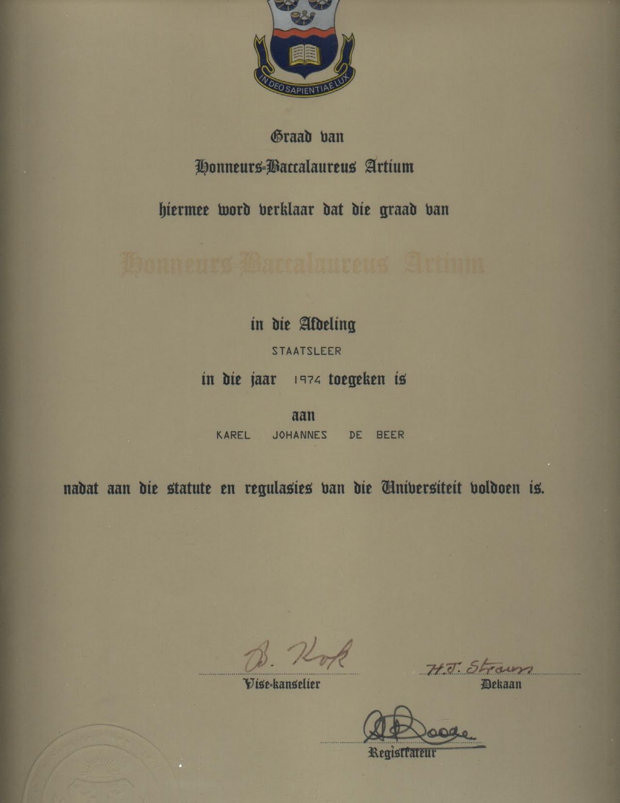 Dr Karel Johannes de Beer: 10/24/10 - 10/31/10