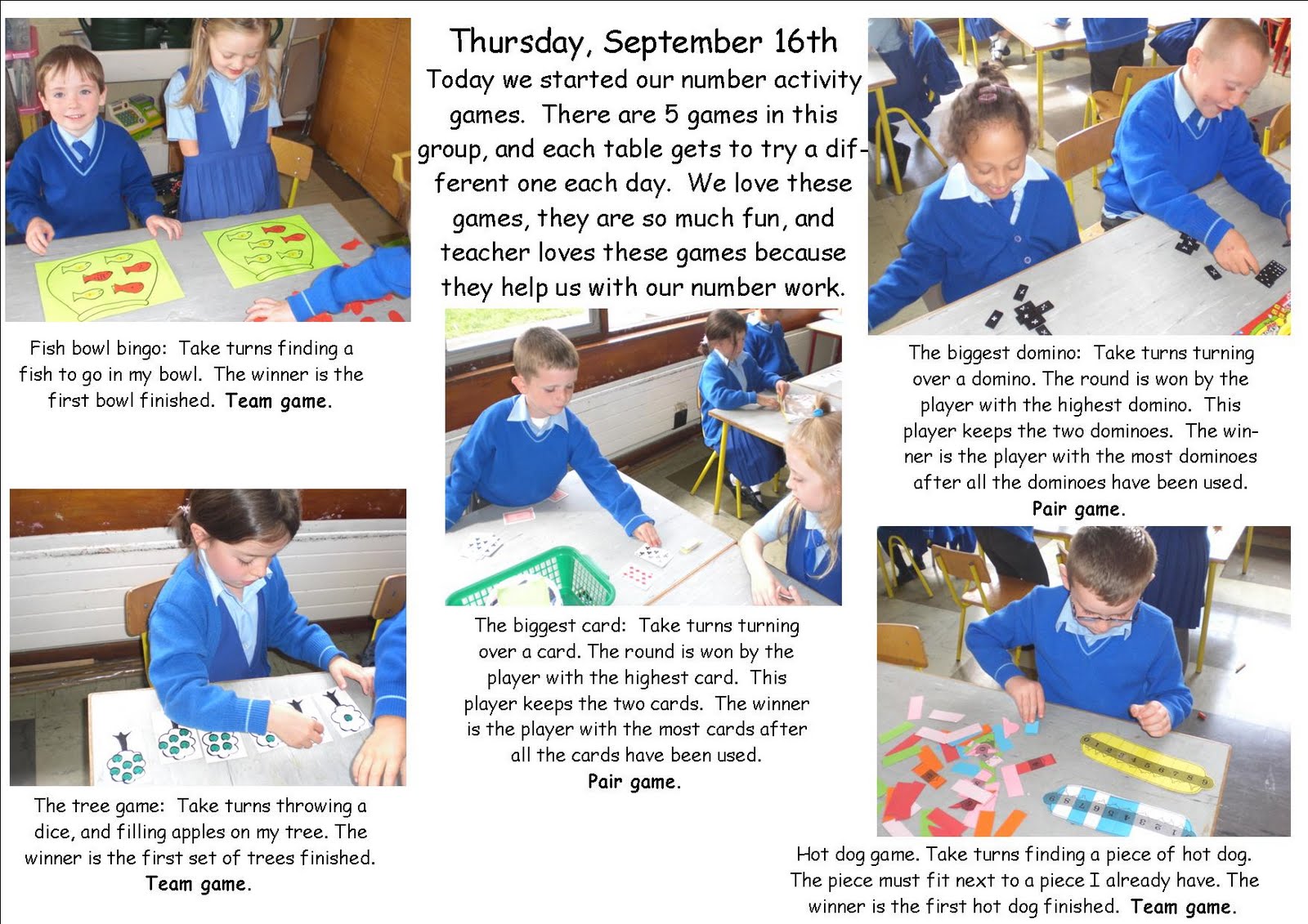 Maths Page: Number activities (Senior Infants, Room 5)