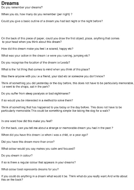 Design Context Blog: Dream Questionnaire.