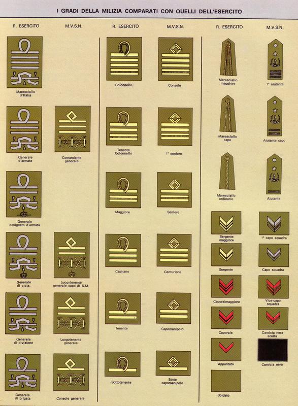 Legionari Italiani: Gradi MVSN