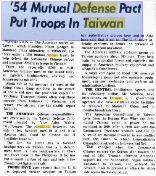 US Taiwan Defense Command: The Situation in 1972