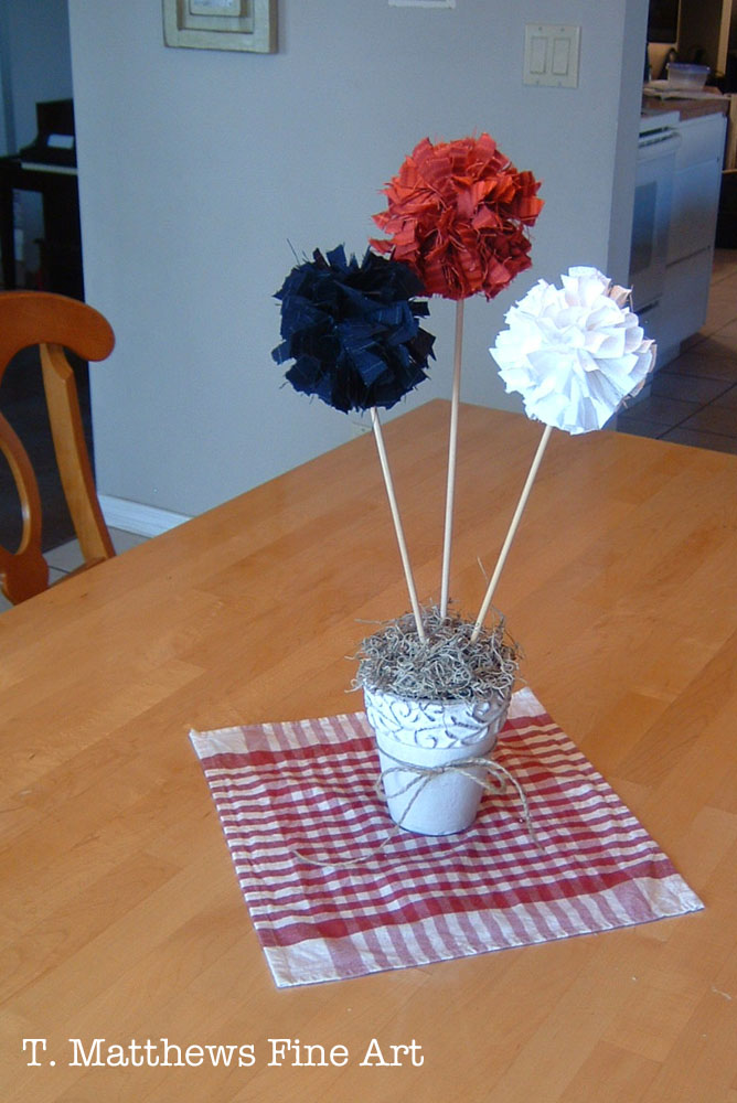 T. Matthews Fine Art: 4th of July Centerpiece with Fabric Pom Poms Tutorial