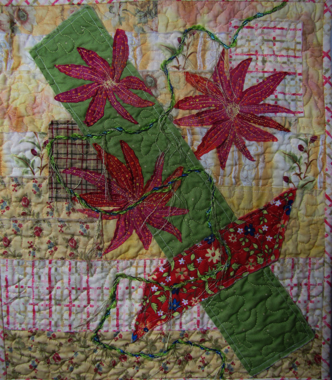 Marty In Motion: Flowers in Green Vase - Art Quilt